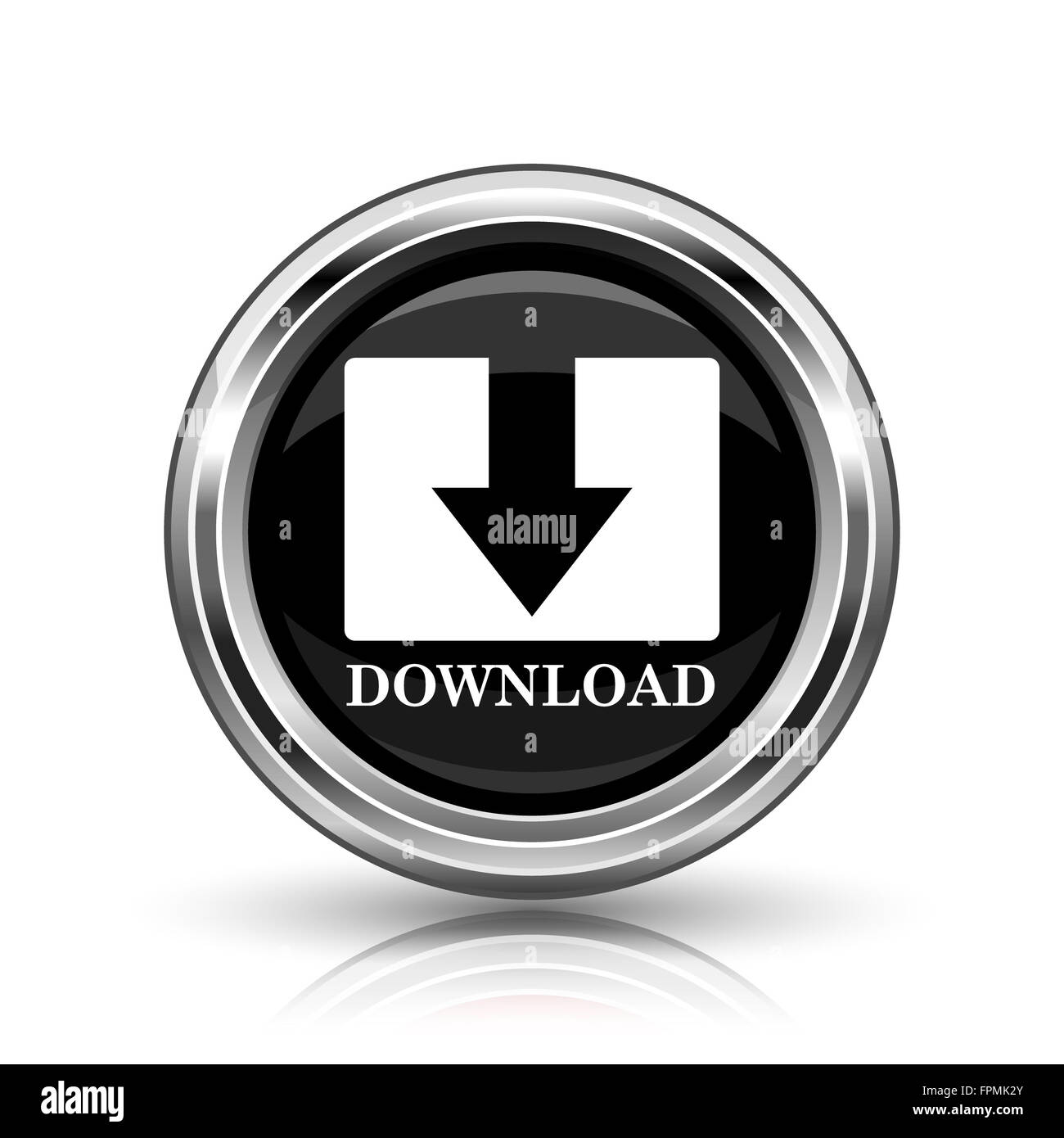 Download icon. Metallic internet button on white background Stock Photo ...