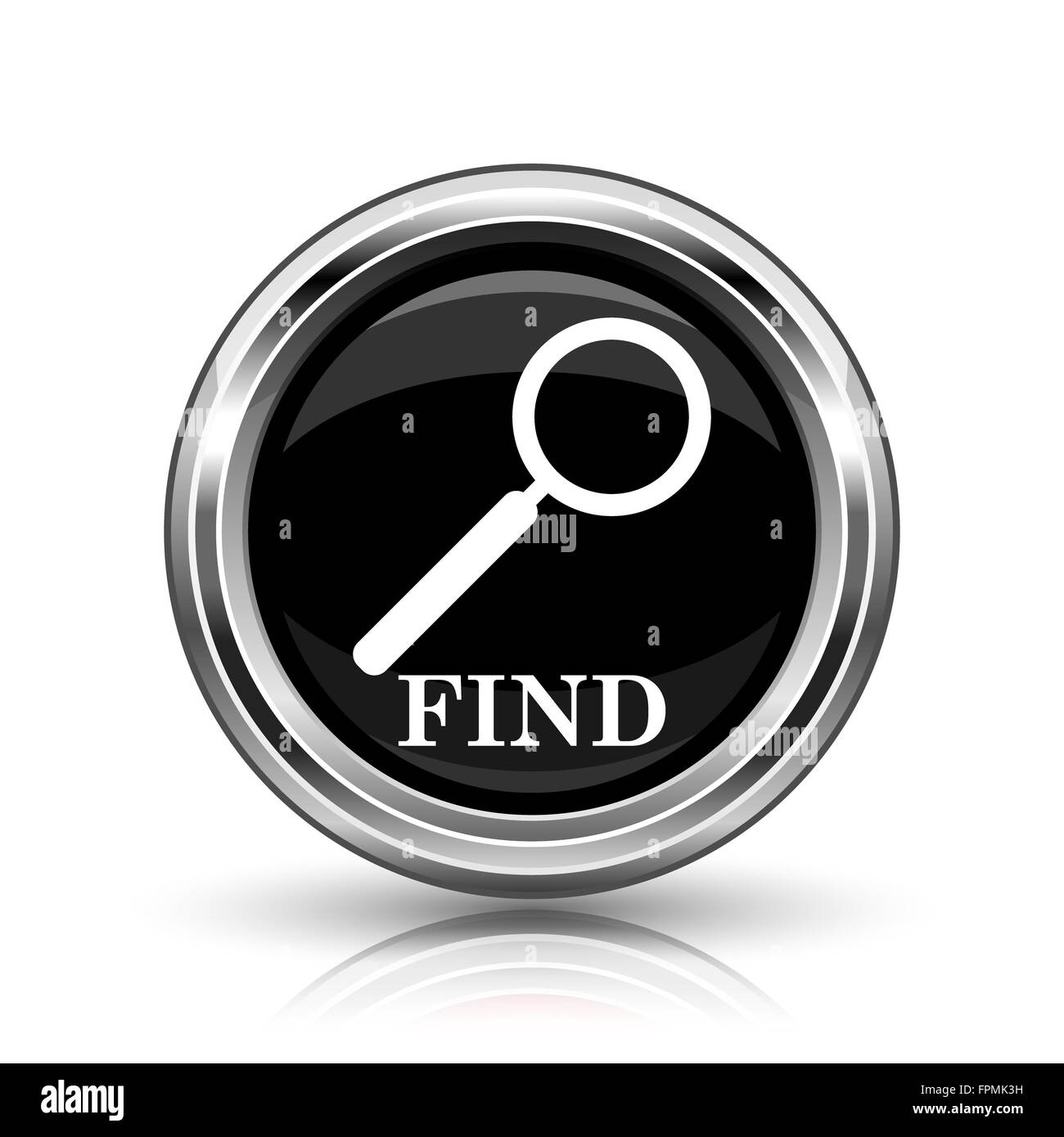 Find icon. Metallic internet button on white background Stock Photo - Alamy