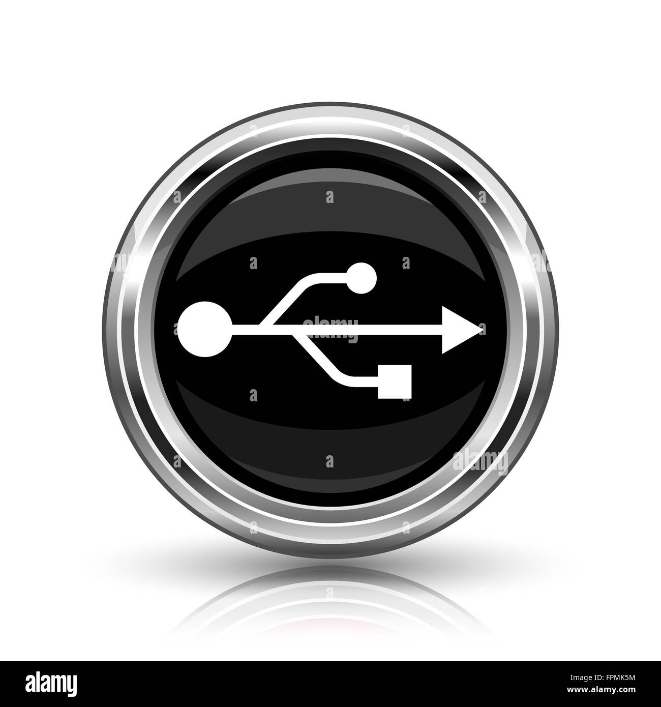USB icon. Metallic internet button on white background Stock Photo - Alamy