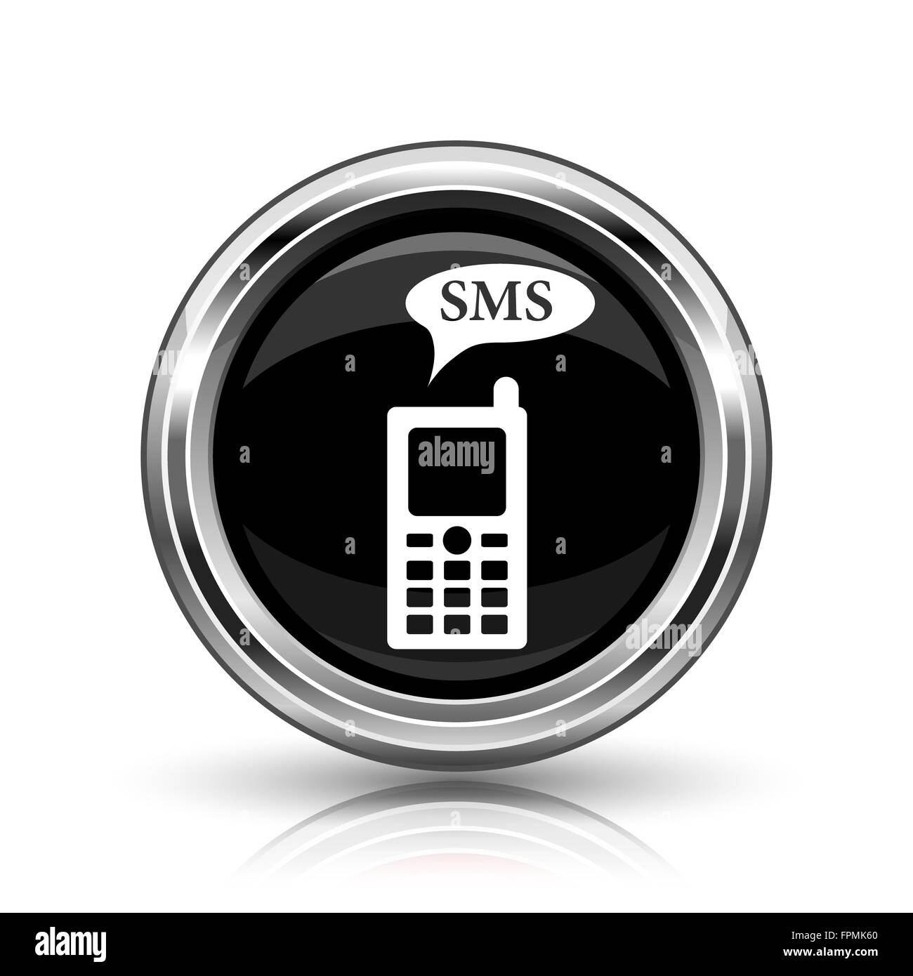 SMS icon. Metallic internet button on white background Stock Photo - Alamy