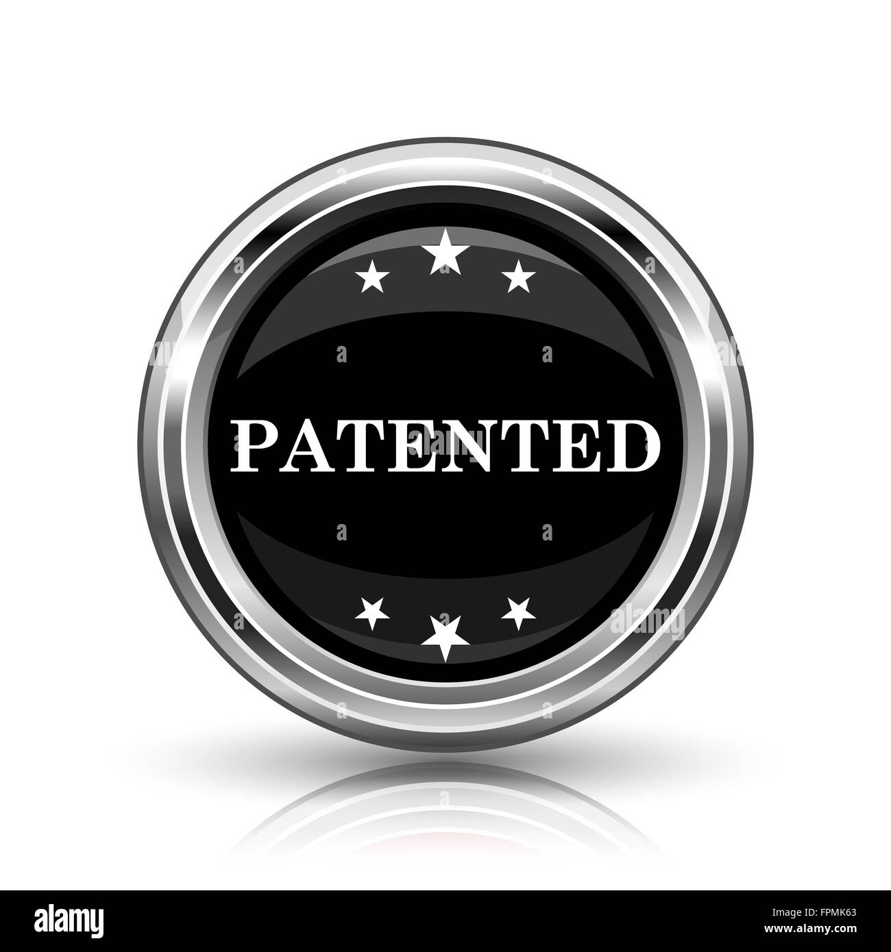 Patented icon. Metallic internet button on white background Stock Photo ...