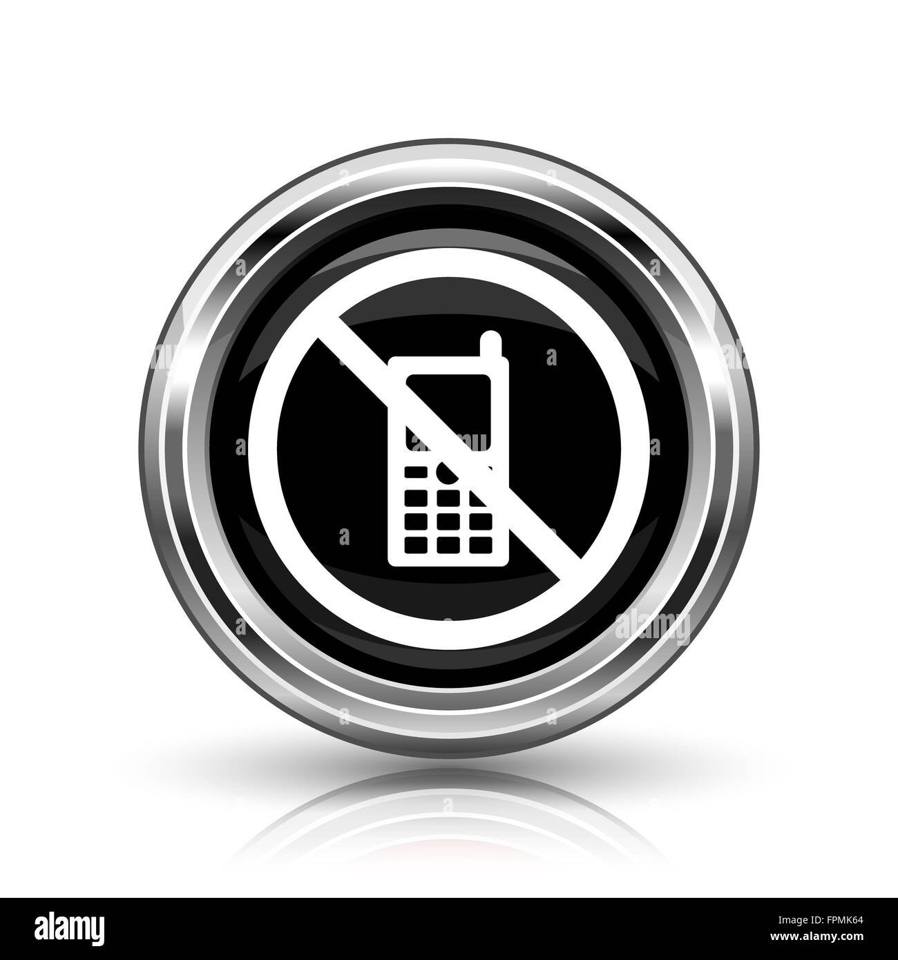 Mobile phone restricted icon. Metallic internet button on white ...