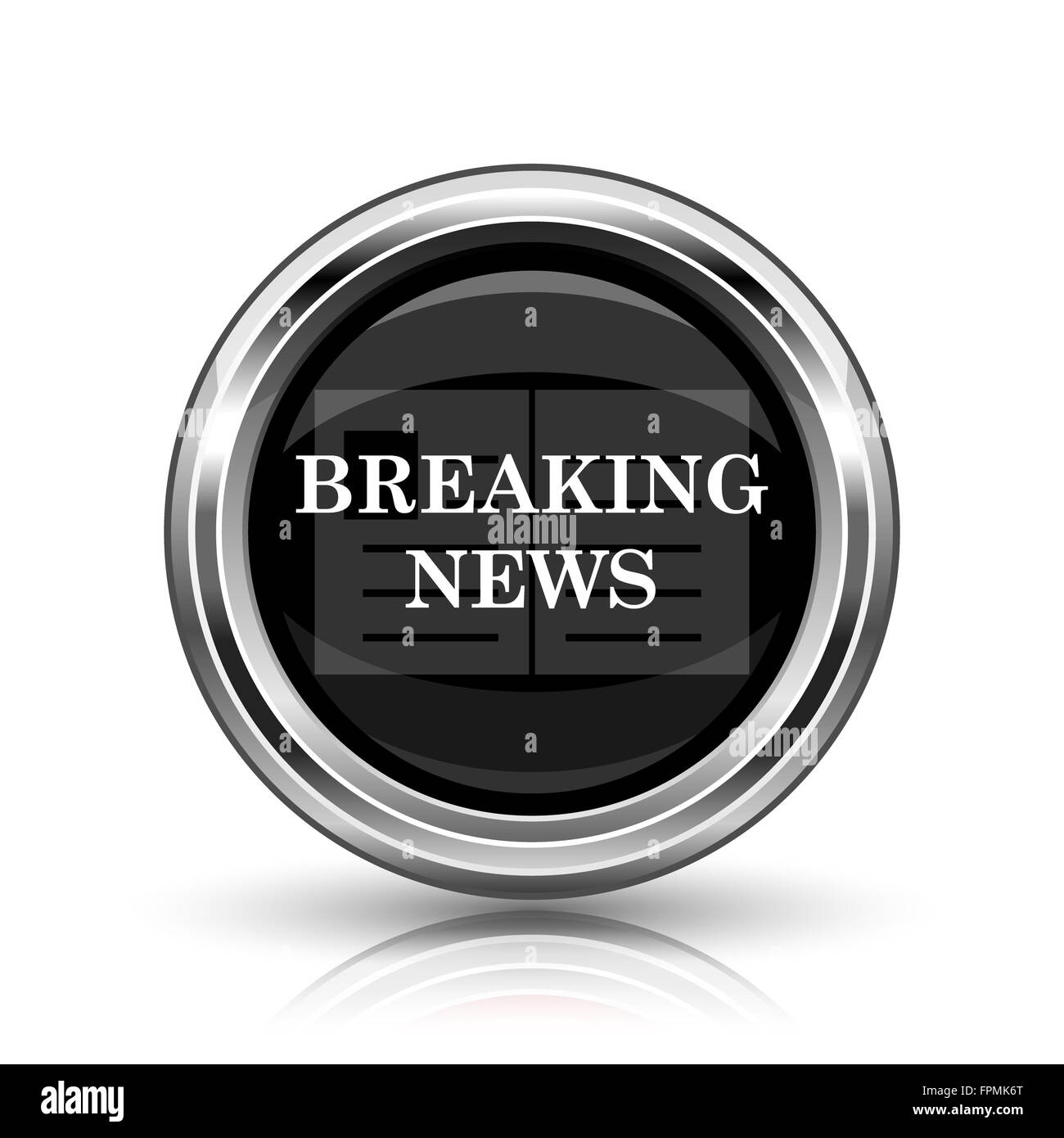 Breaking news icon. Metallic internet button on white background Stock ...