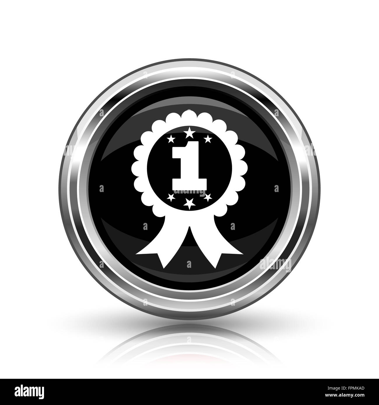 First prize ribbon icon. Metallic internet button on white background ...