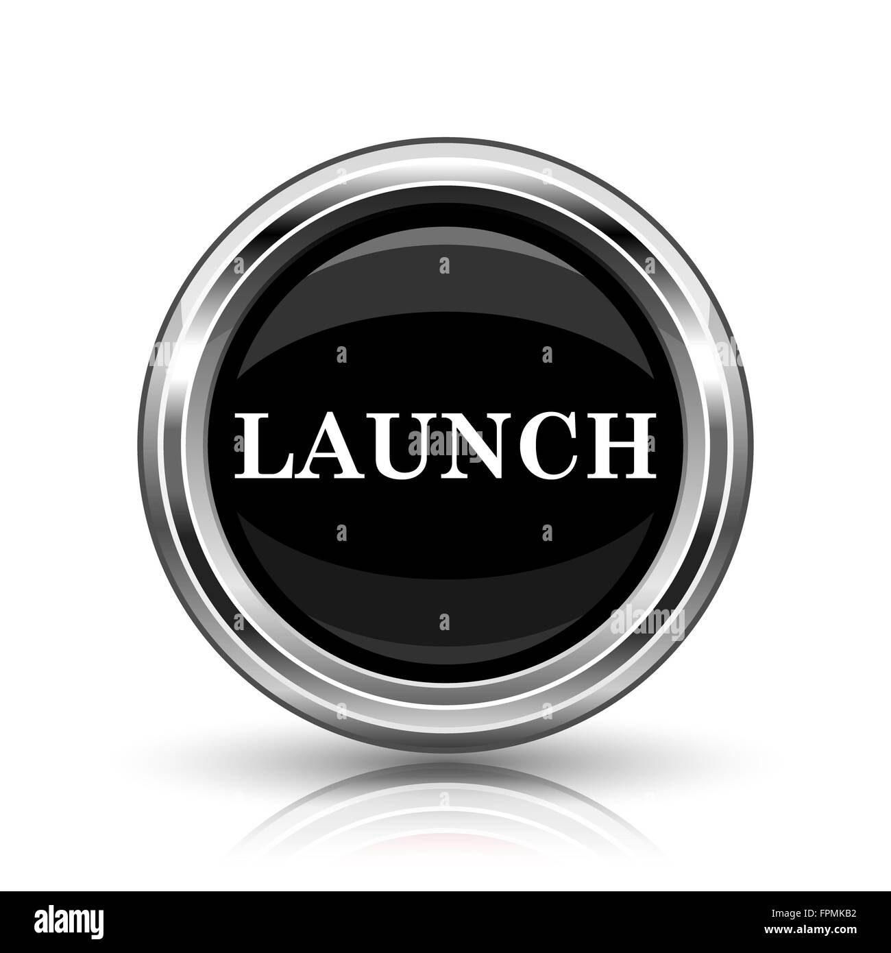 Launch icon. Metallic internet button on white background Stock Photo ...