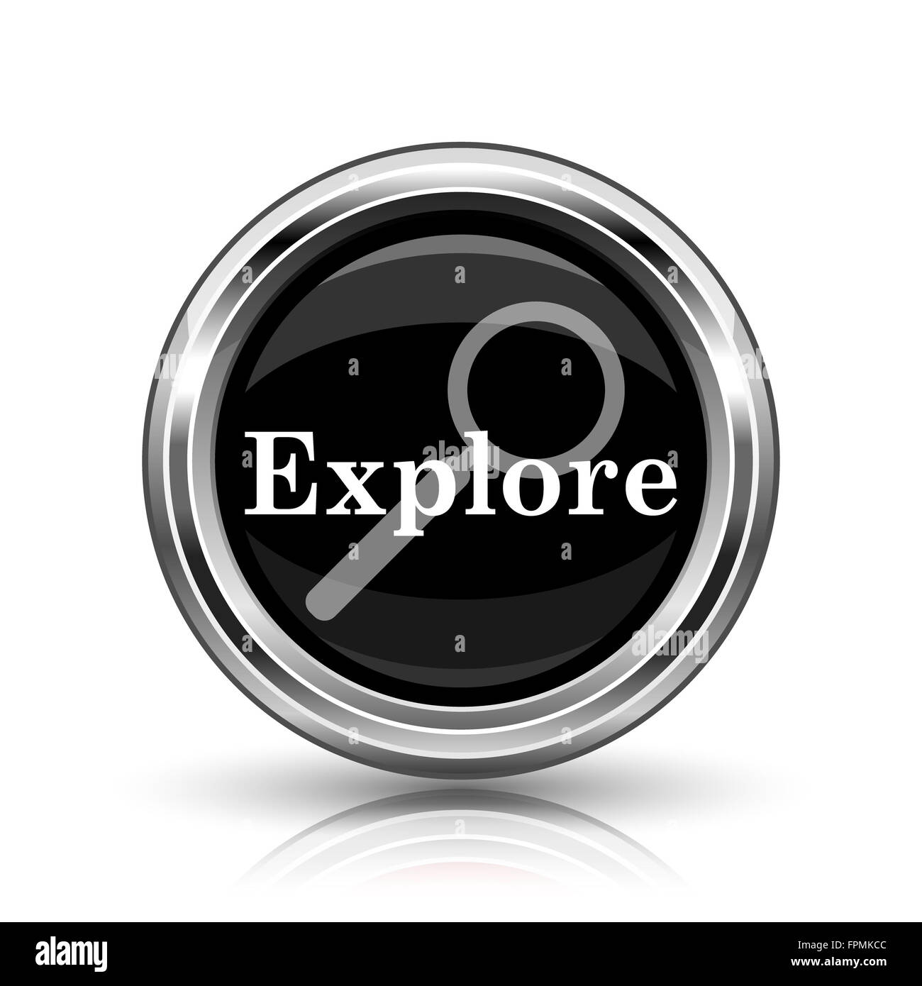 Explore icon. Metallic internet button on white background Stock Photo ...