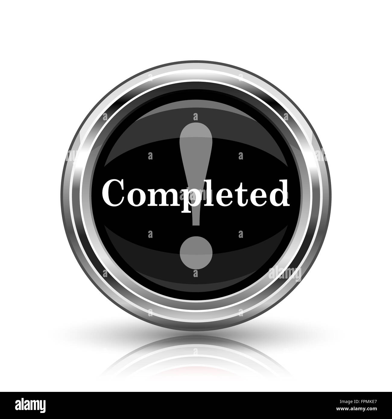 Completed icon. Metallic internet button on white background Stock ...