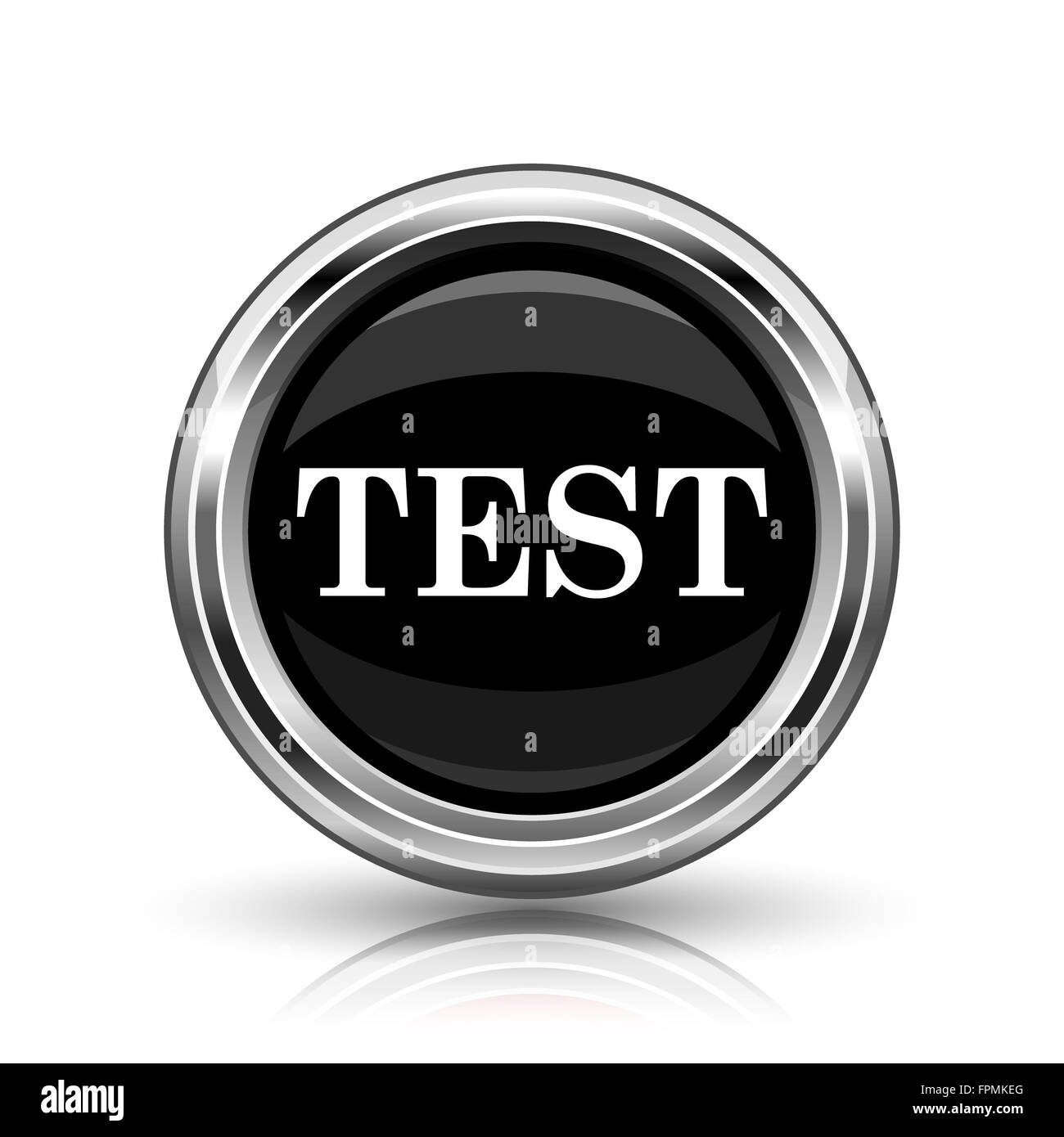 Test icon. Metallic internet button on white background Stock Photo - Alamy