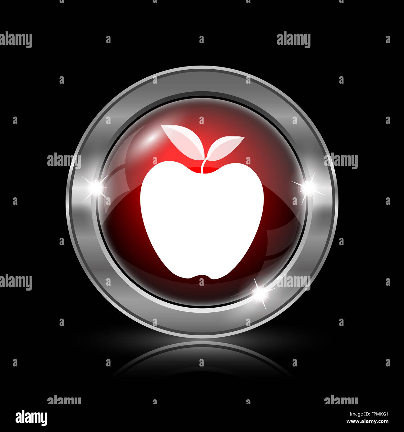 Apple icon. Metallic internet button on black background Stock Photo ...