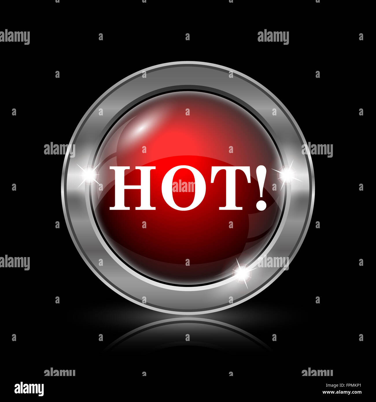 Hot icon. Metallic internet button on black background Stock Photo - Alamy