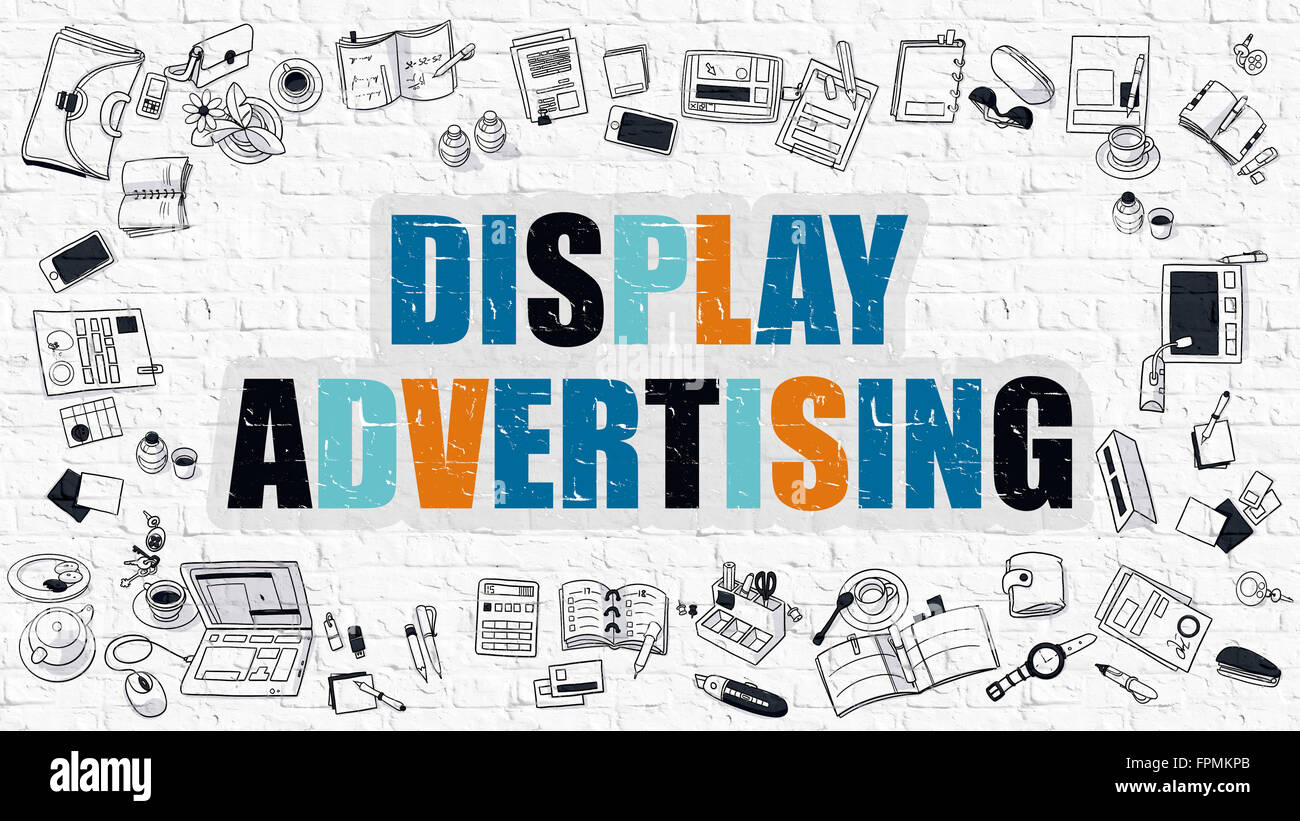 Display Advertising Concept. Multicolor on White Brickwall Stock Photo ...