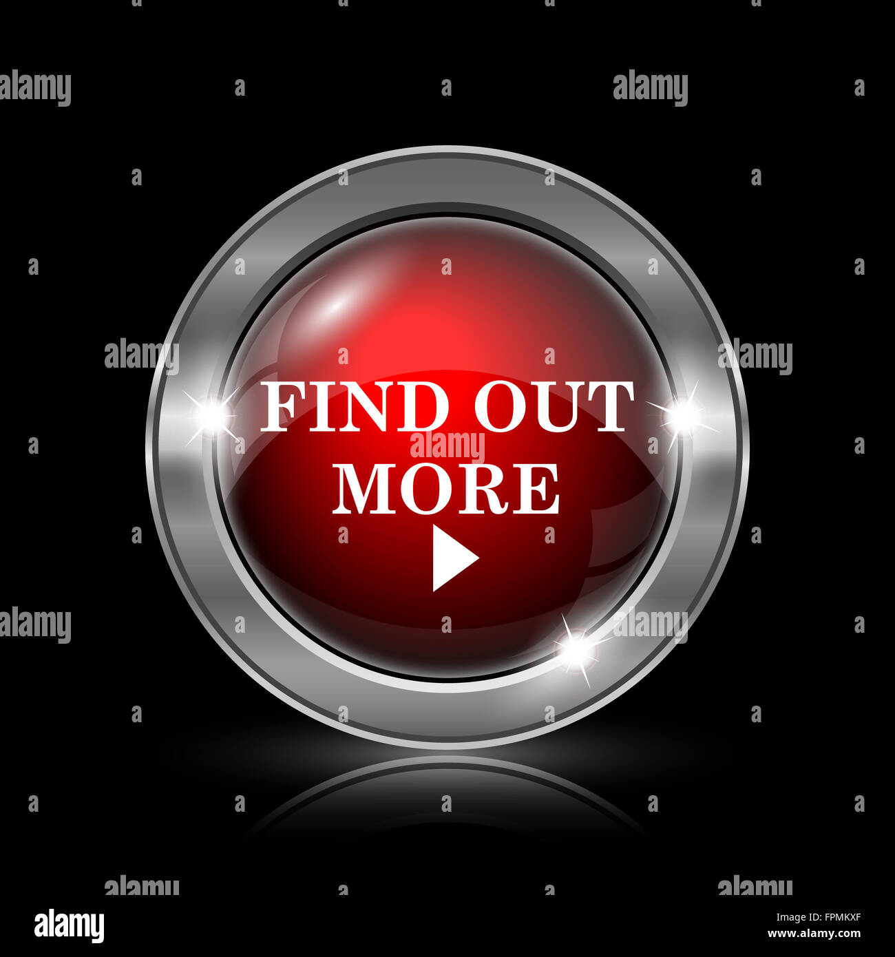Find out more icon. Metallic internet button on black background Stock ...