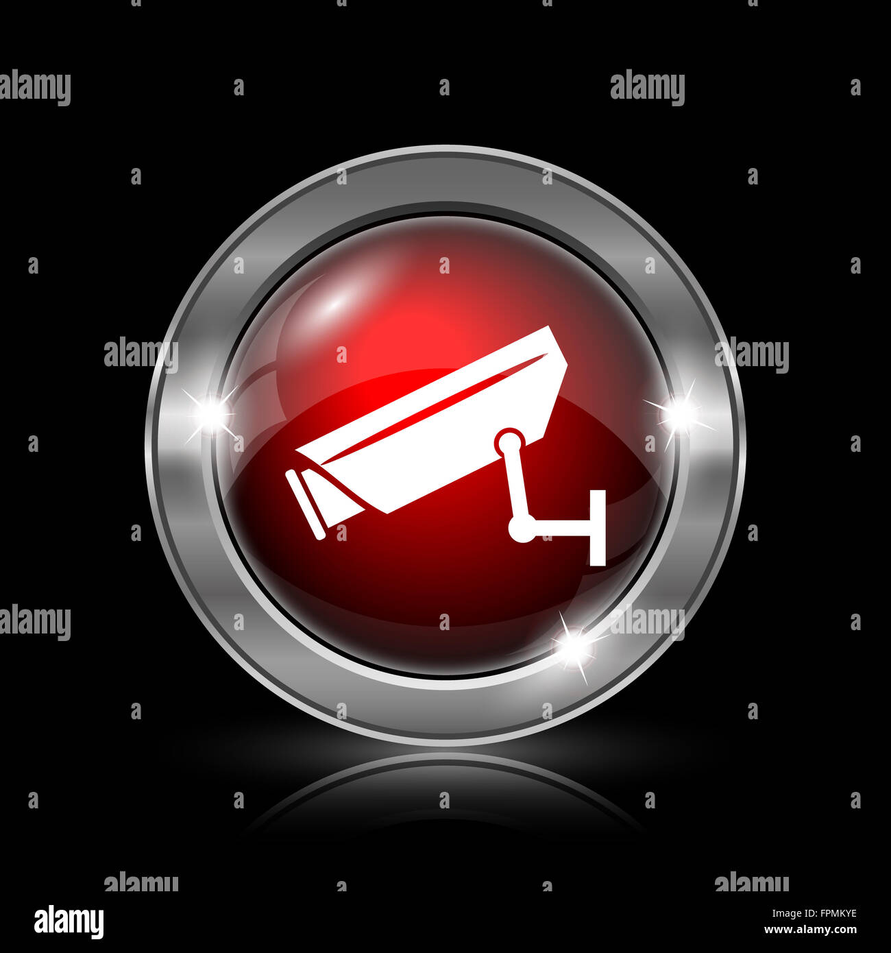 Surveillance camera icon. Metallic internet button on black background ...
