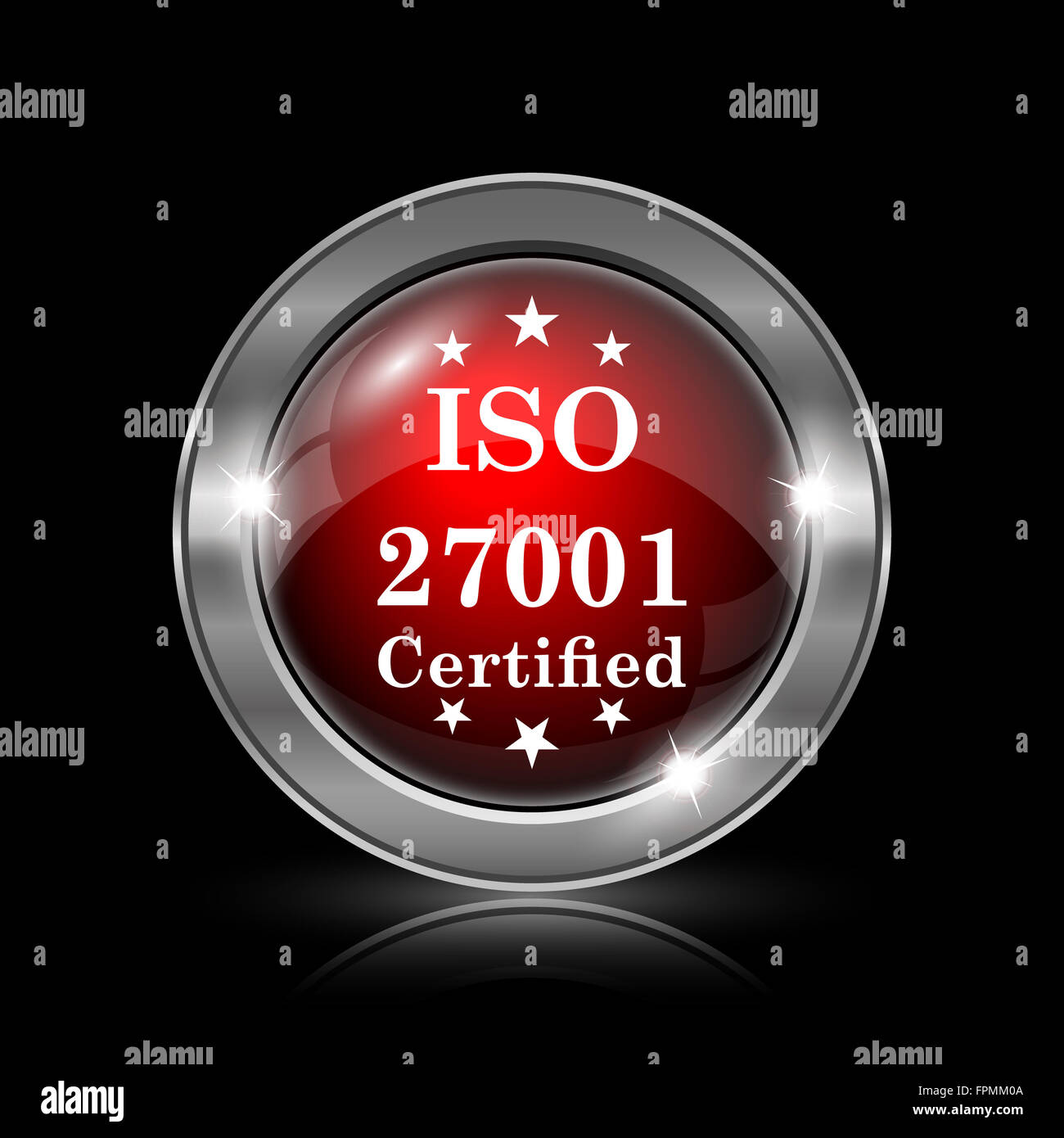 ISO 27001 icon. Metallic internet button on black background Stock ...