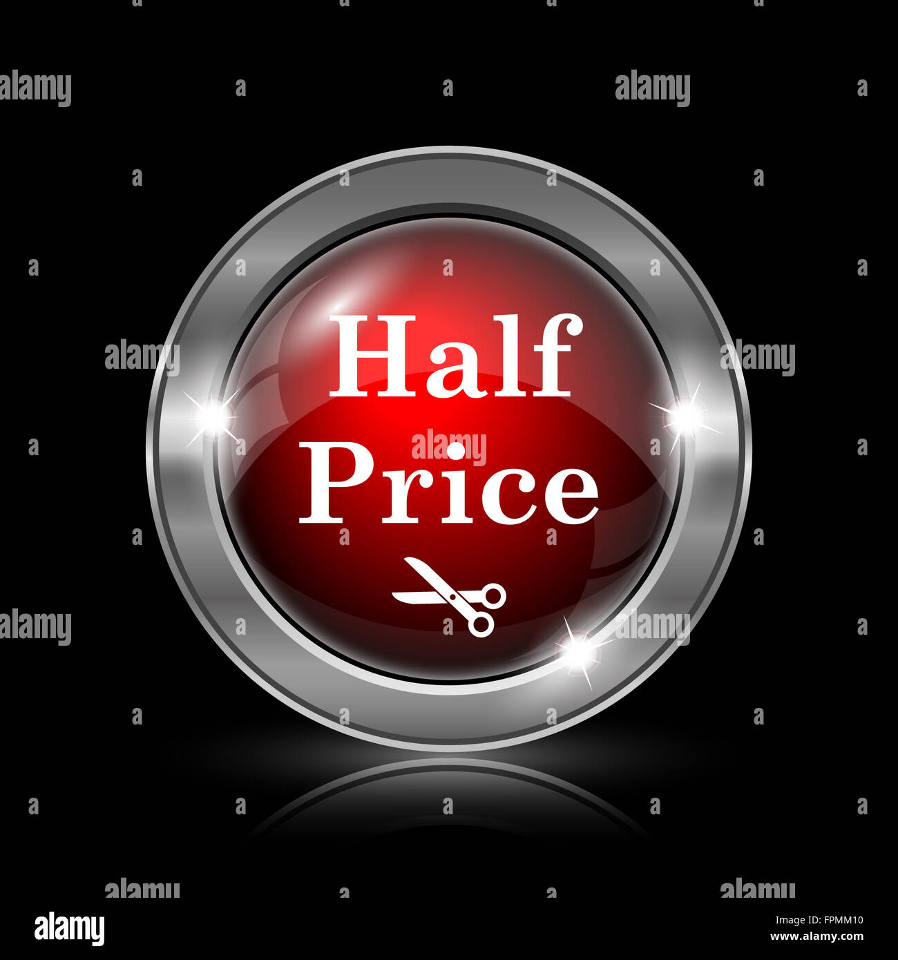 Half price icon. Metallic internet button on black background Stock ...