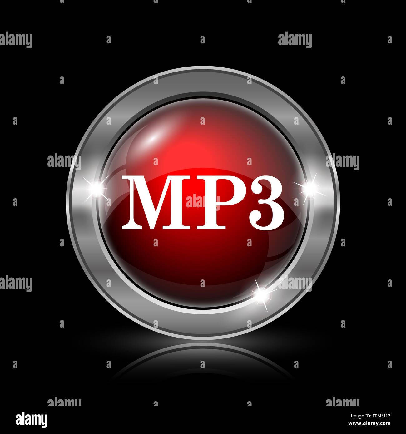 MP3 icon. Metallic internet button on black background Stock Photo - Alamy