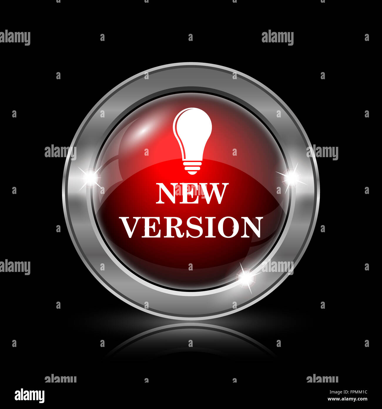 New version icon. Metallic internet button on black background Stock ...