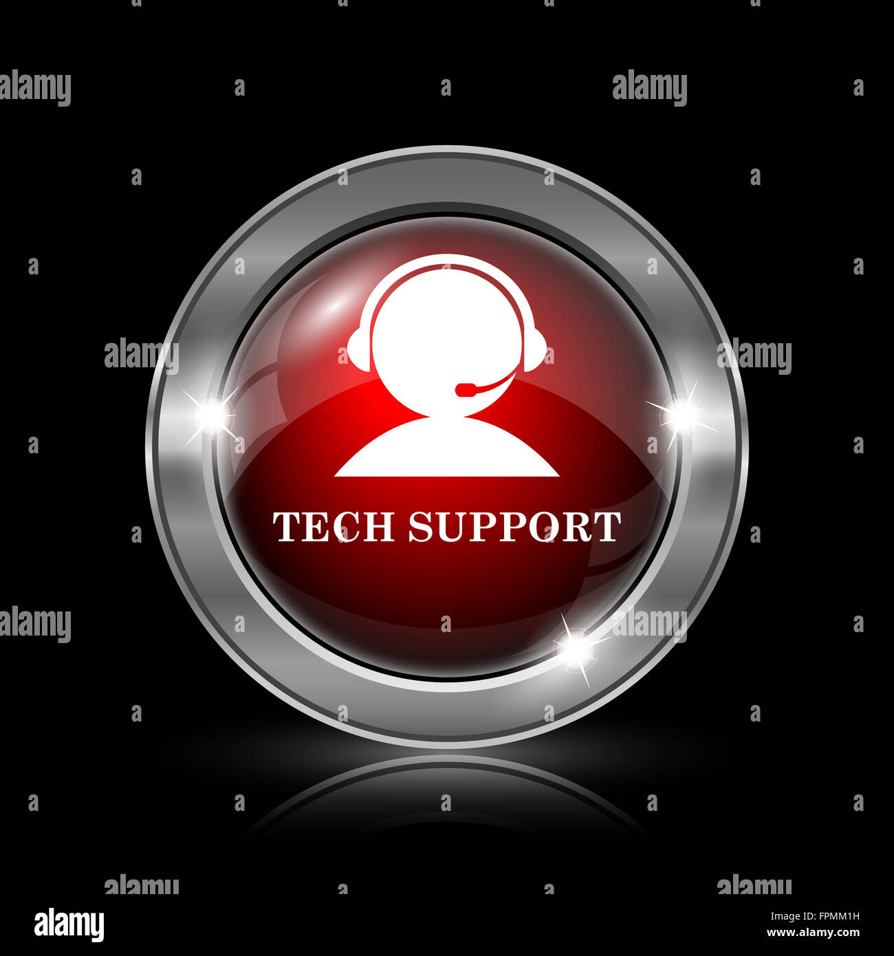 Tech support icon. Metallic internet button on black background Stock ...