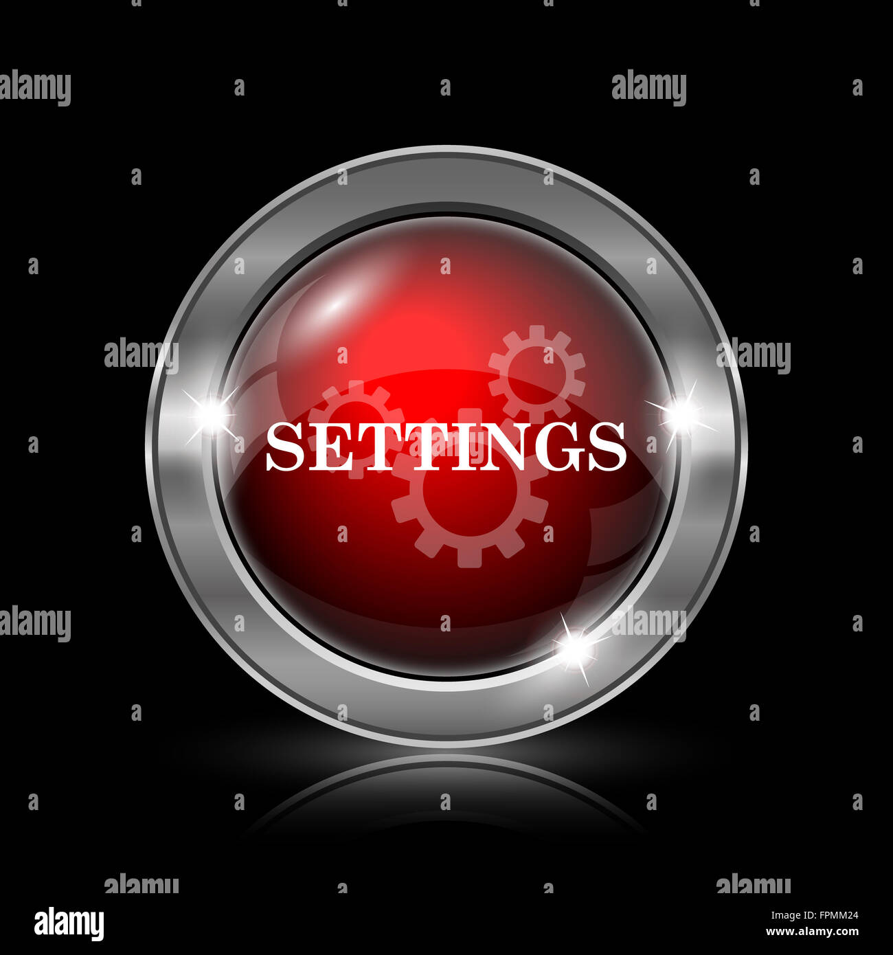 Settings icon. Metallic internet button on black background Stock Photo ...