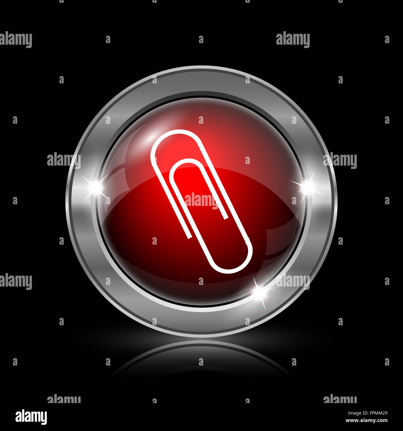 Paperclip icon. Metallic internet button on black background Stock ...