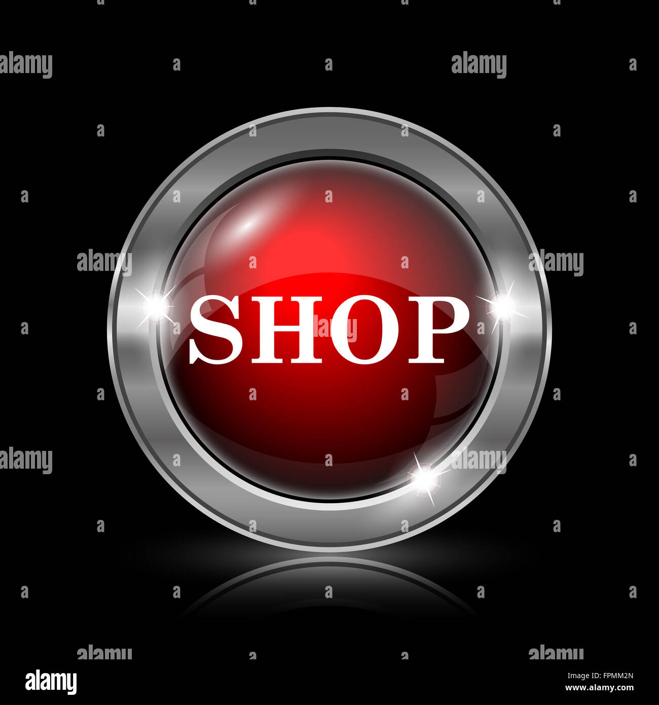 Shop icon. Metallic internet button on black background Stock Photo - Alamy