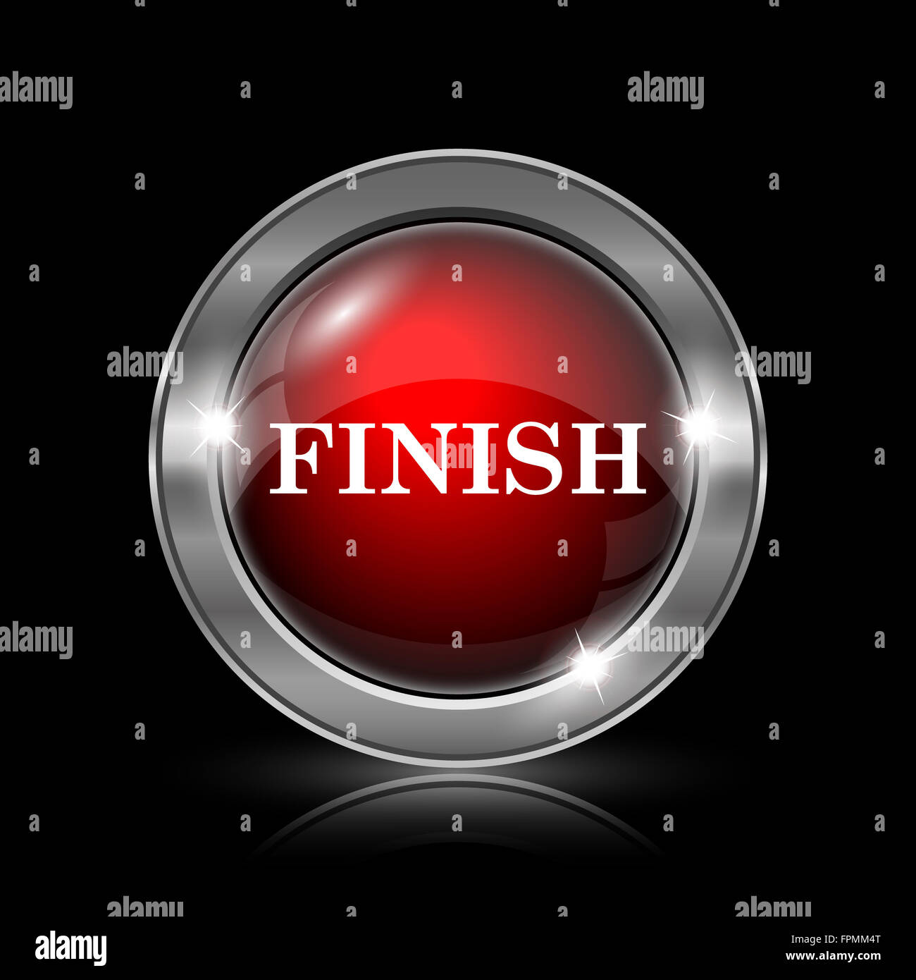 Finish icon. Metallic internet button on black background Stock Photo ...