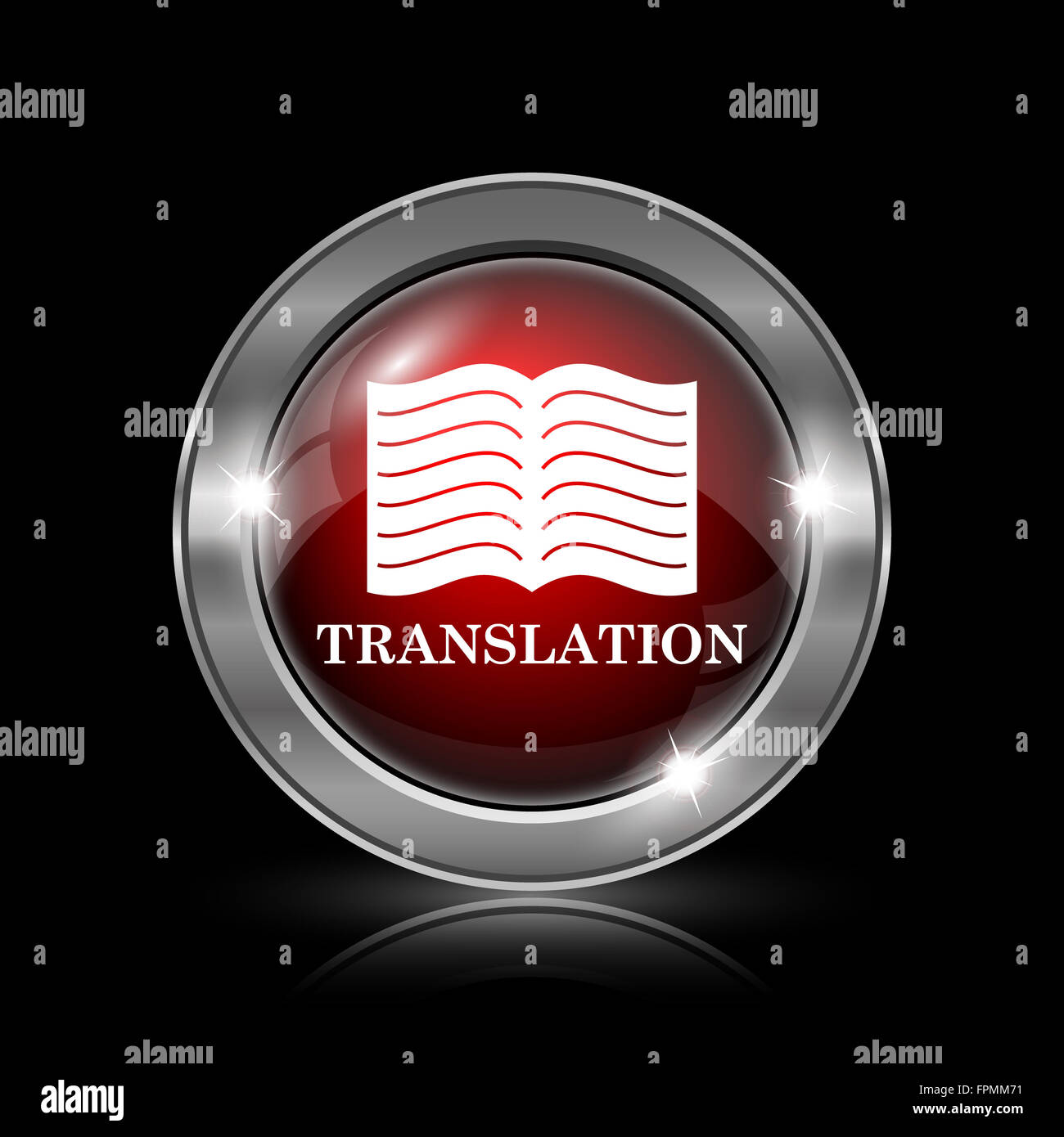 Translation book icon. Metallic internet button on black background ...