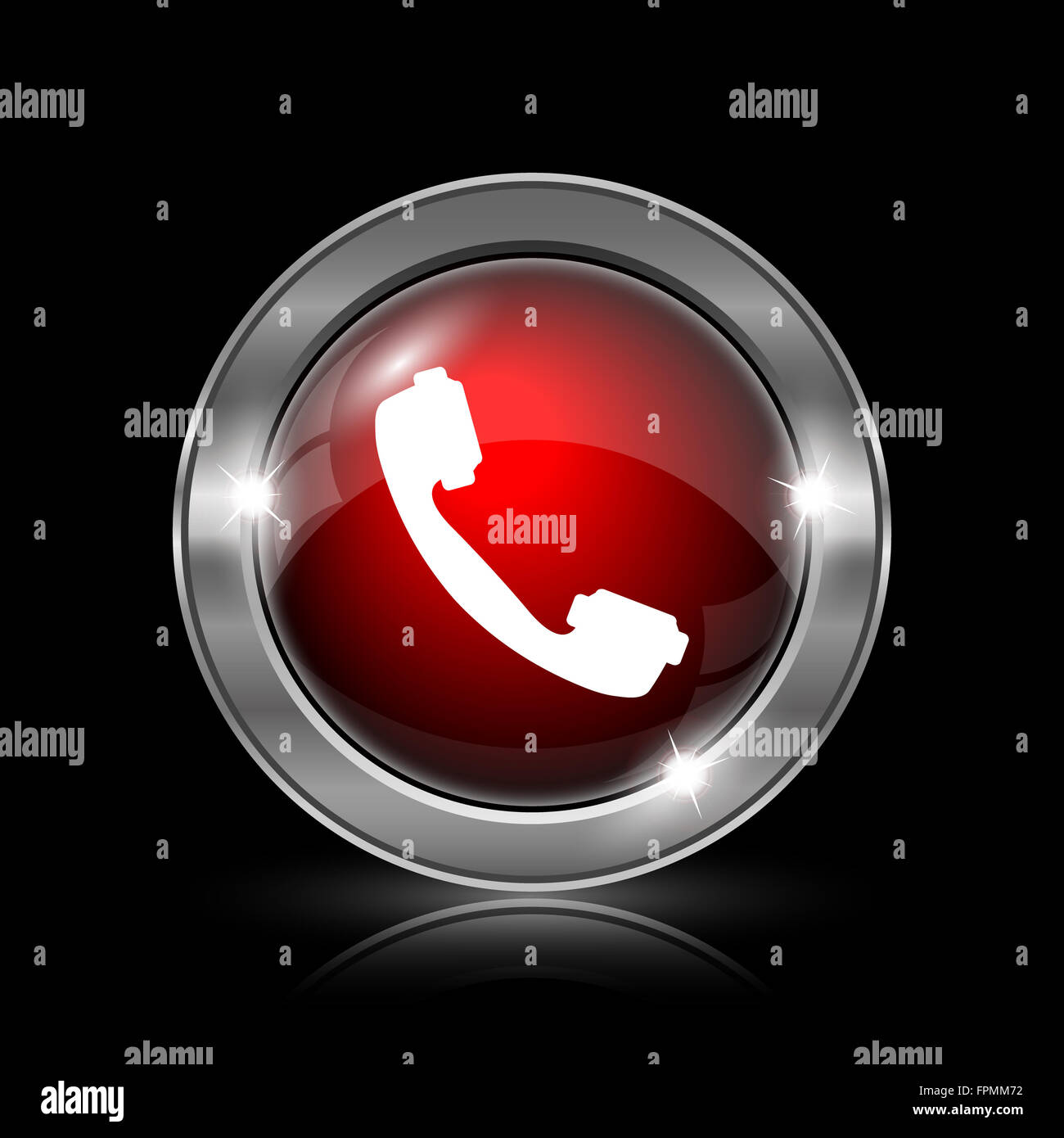 Phone icon. Metallic internet button on black background Stock Photo ...