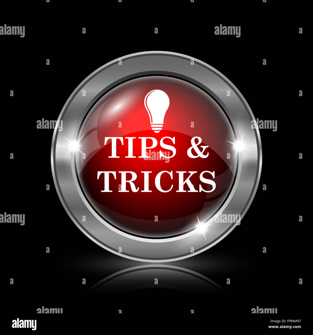 Tips and tricks icon. Metallic internet button on black background ...