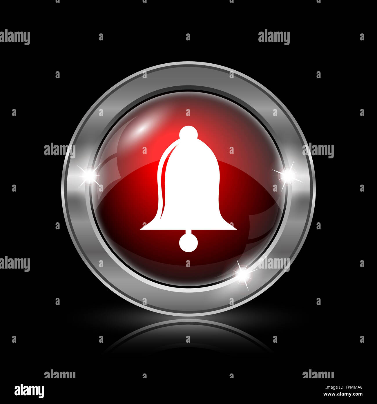 Bell icon. Metallic internet button on black background Stock Photo - Alamy