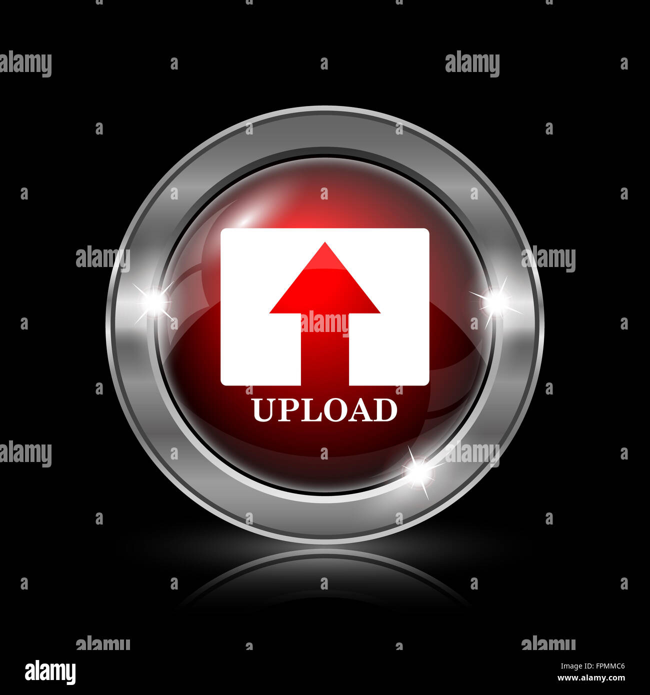 Upload icon. Metallic internet button on black background Stock Photo ...