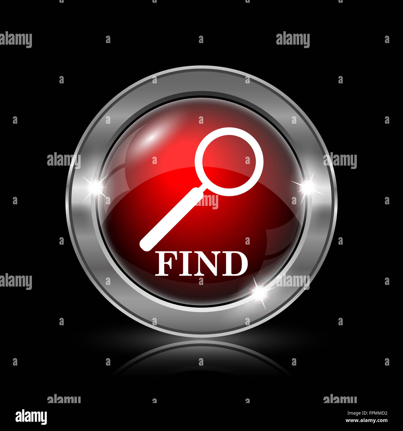 Find icon. Metallic internet button on black background Stock Photo - Alamy