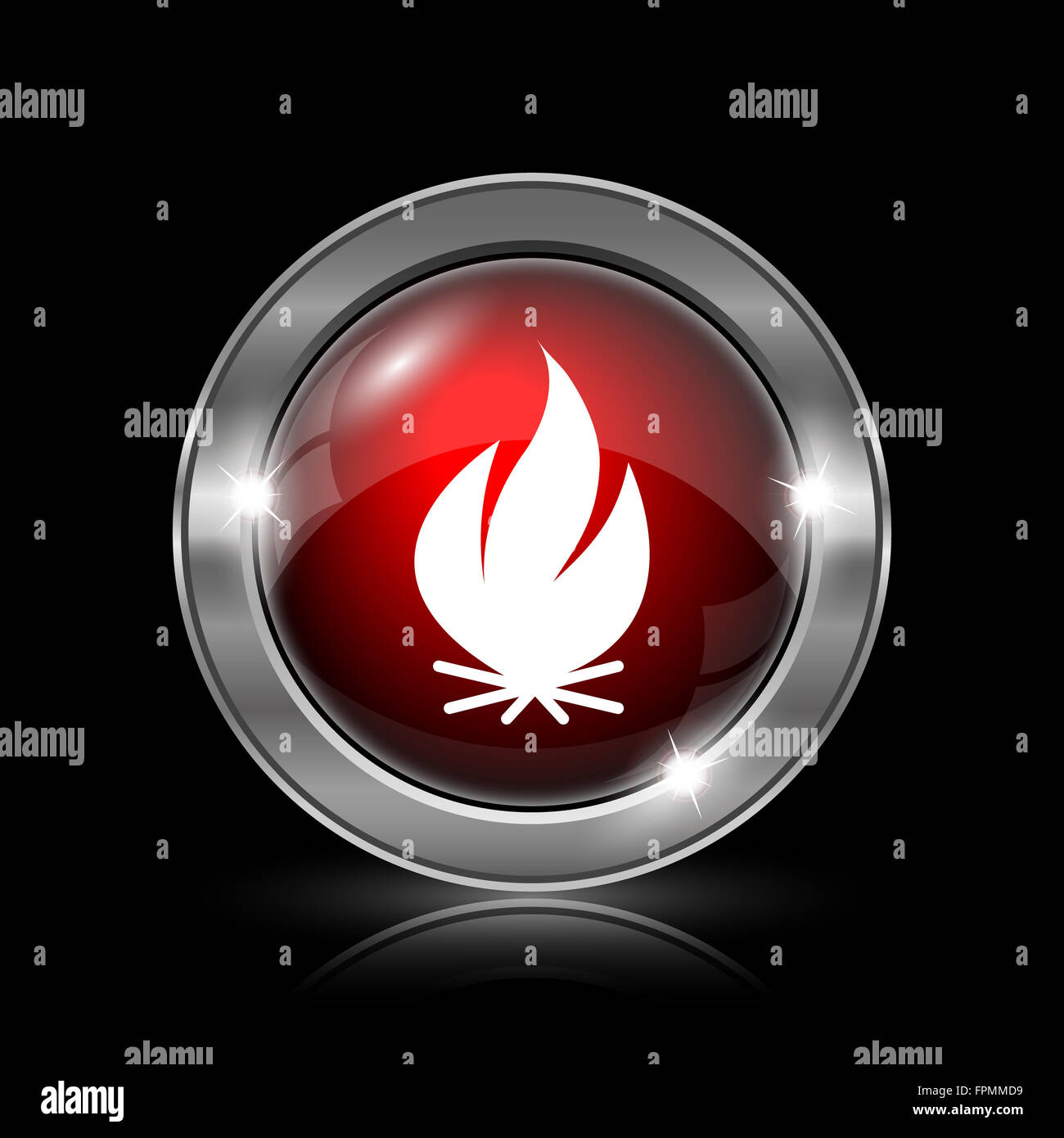 Fire icon. Metallic internet button on black background Stock Photo - Alamy