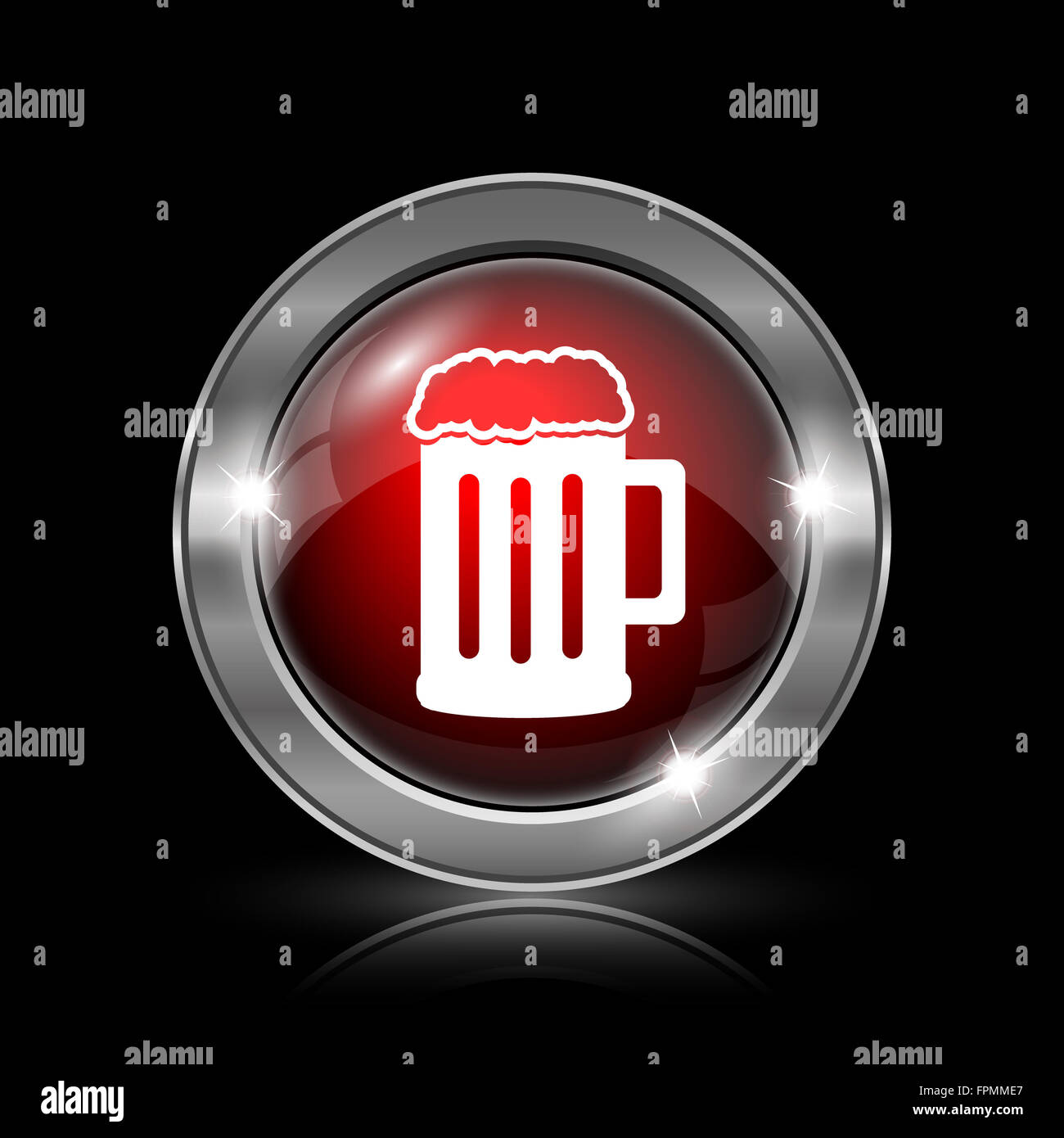 Beer icon. Metallic internet button on black background Stock Photo - Alamy
