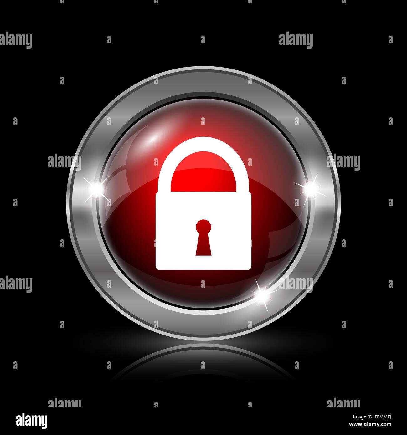 Lock icon. Metallic internet button on black background Stock Photo - Alamy