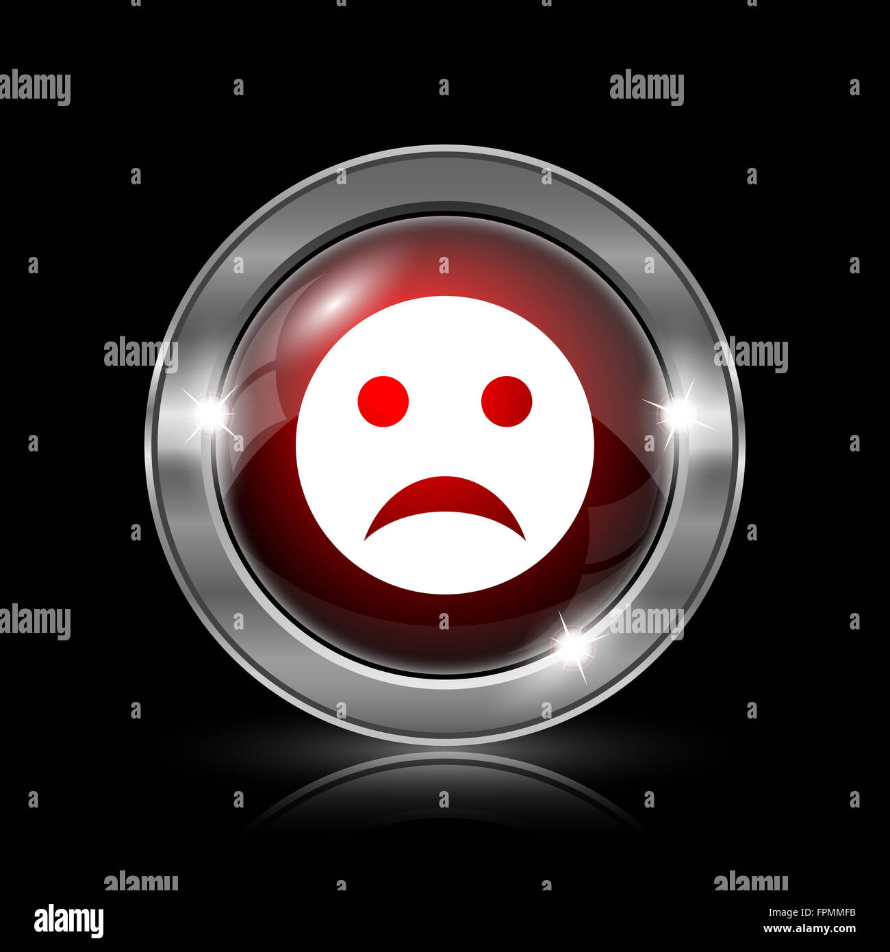 Sad smiley icon. Metallic internet button on black background Stock ...