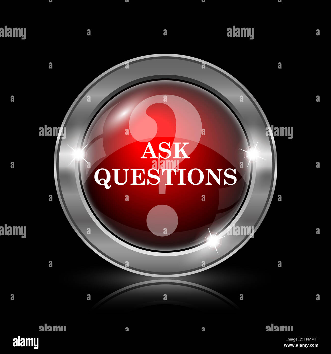 Ask questions icon. Metallic internet button on black background Stock ...