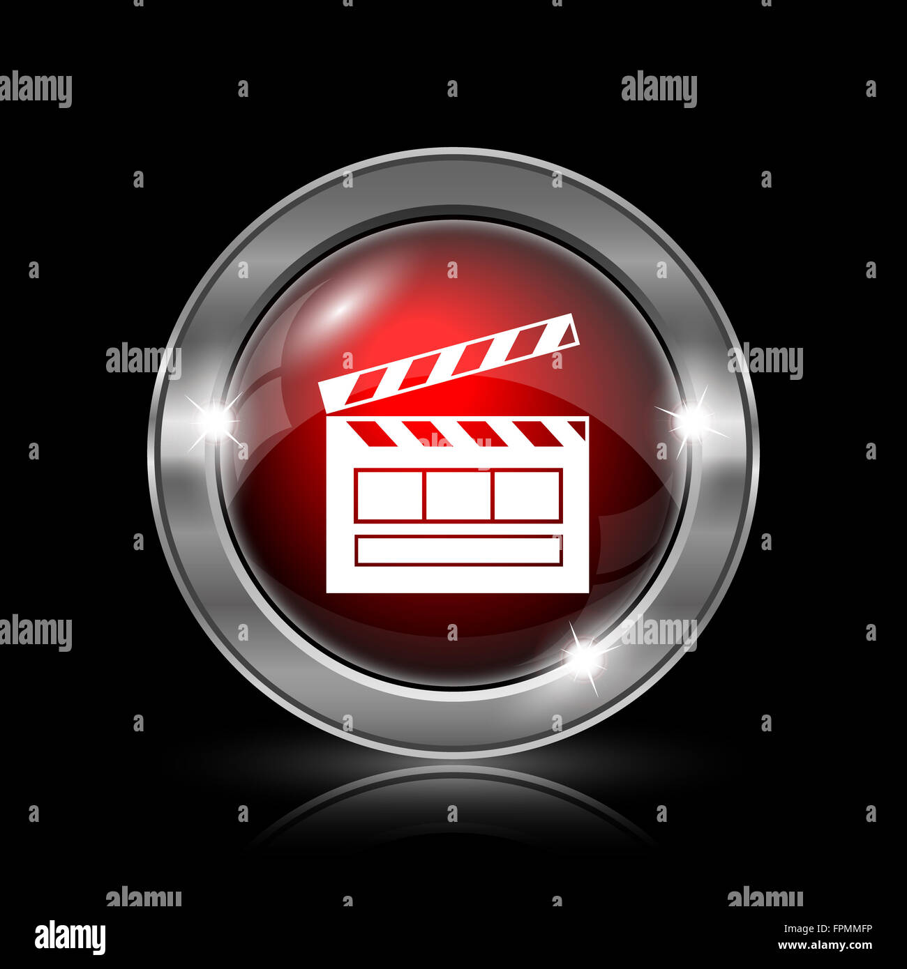 Movie icon. Metallic internet button on black background Stock Photo ...