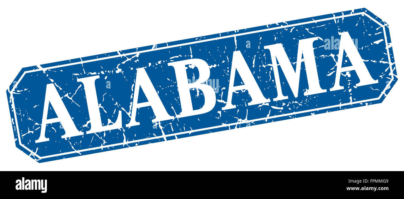 Alabama blue square grunge retro style sign Stock Photo - Alamy