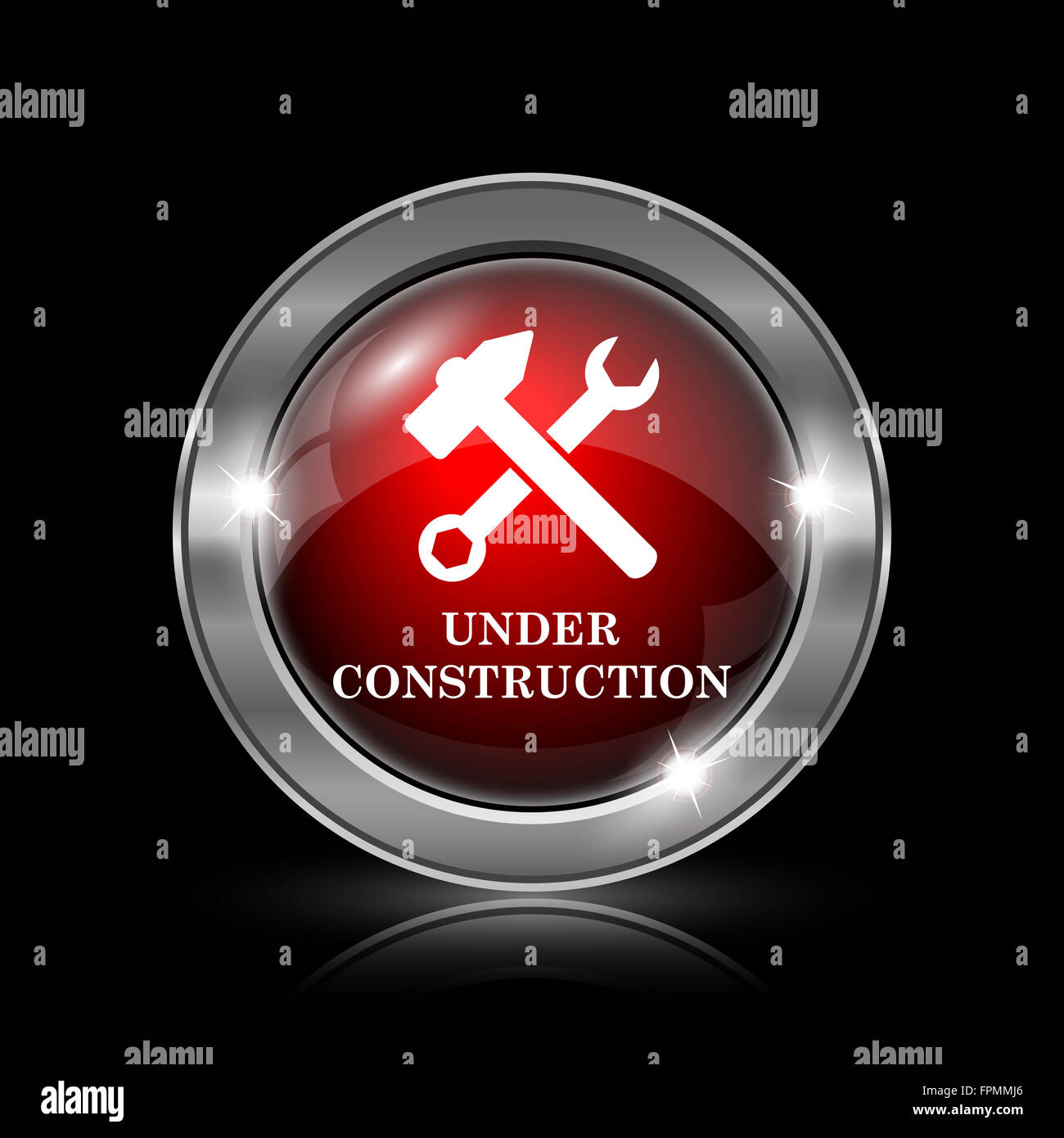 Under construction icon. Metallic internet button on black background ...