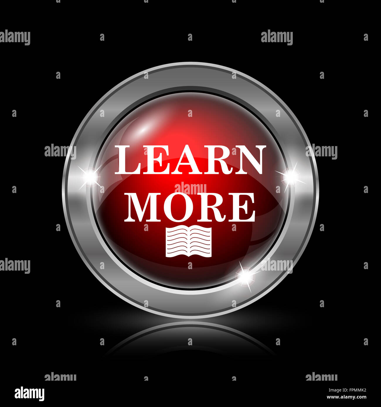 Learn more icon. Metallic internet button on black background Stock ...