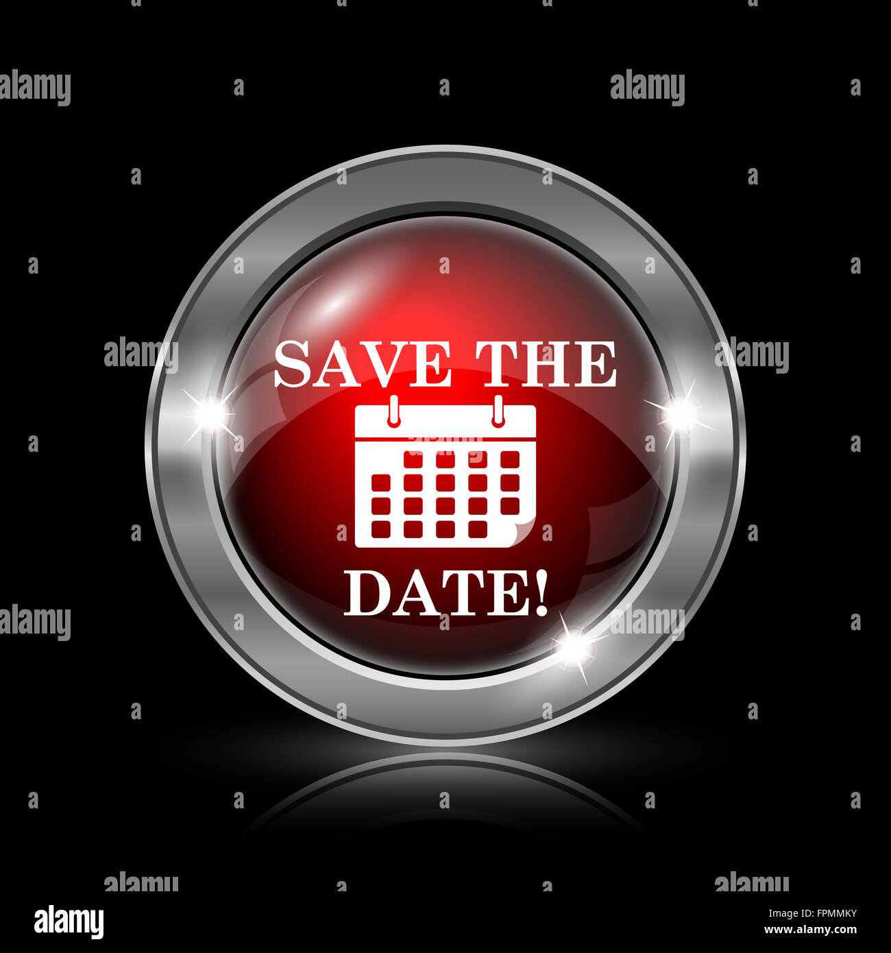 Save the date icon. Metallic internet button on black background Stock ...