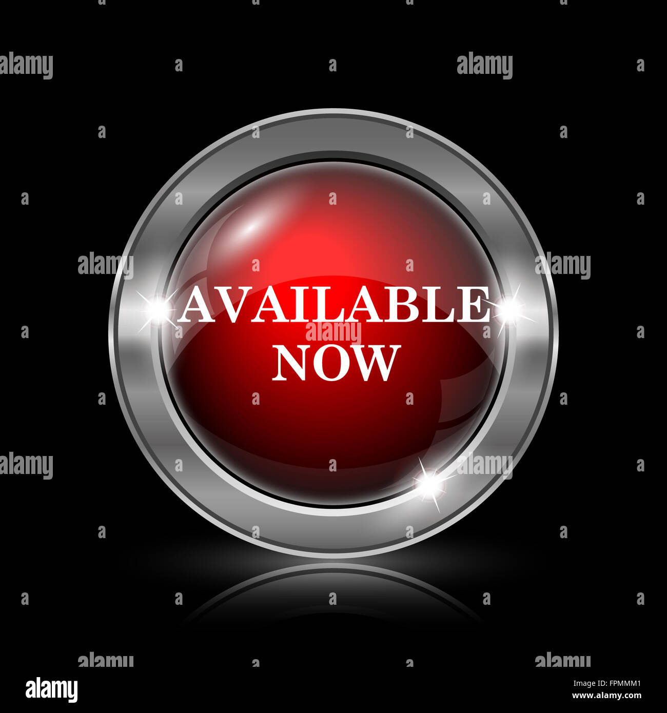 Available now icon. Metallic internet button on black background Stock ...
