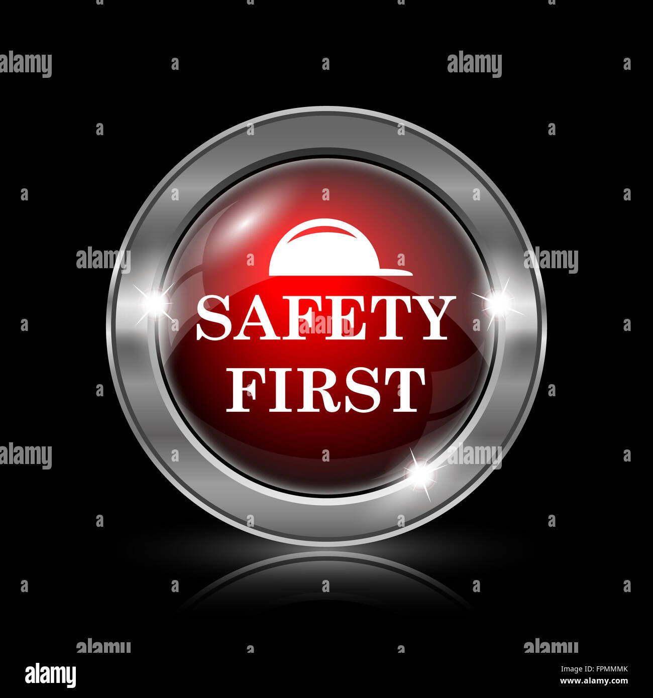 Safety first icon. Metallic internet button on black background Stock ...