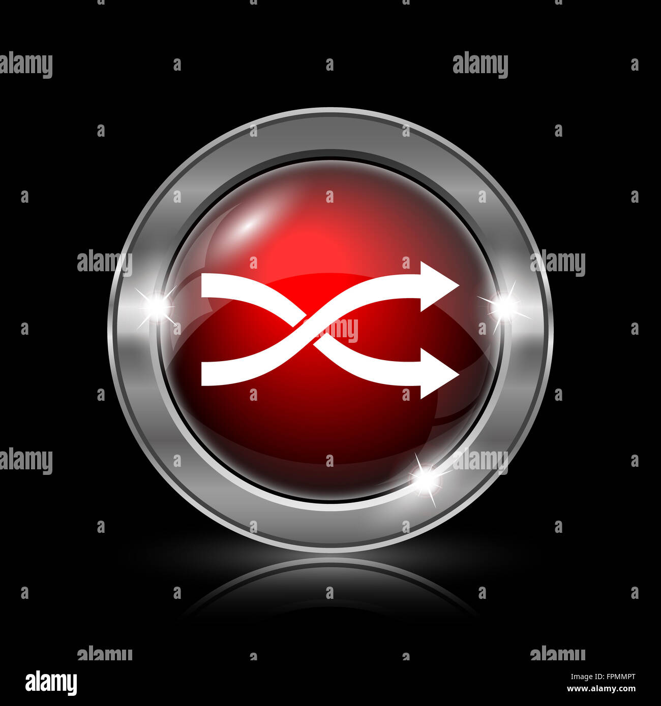 Shuffle icon. Metallic internet button on black background Stock Photo ...