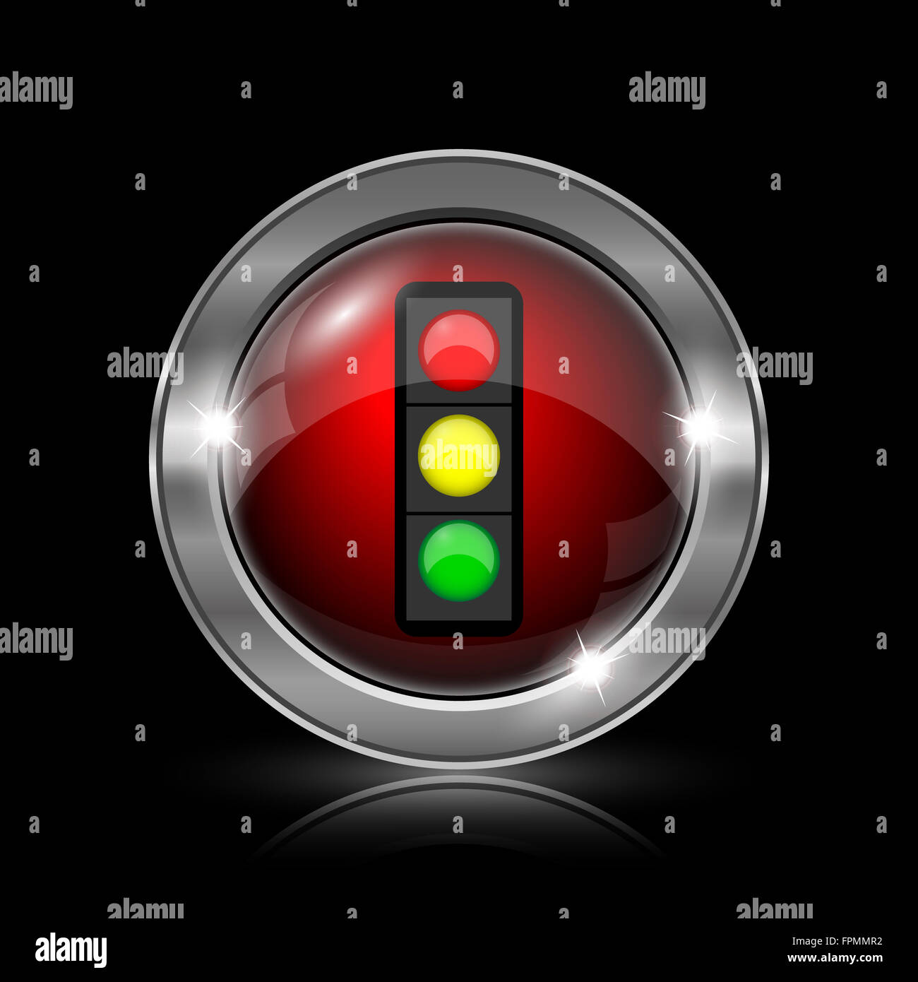 Traffic light icon. Metallic internet button on black background Stock ...