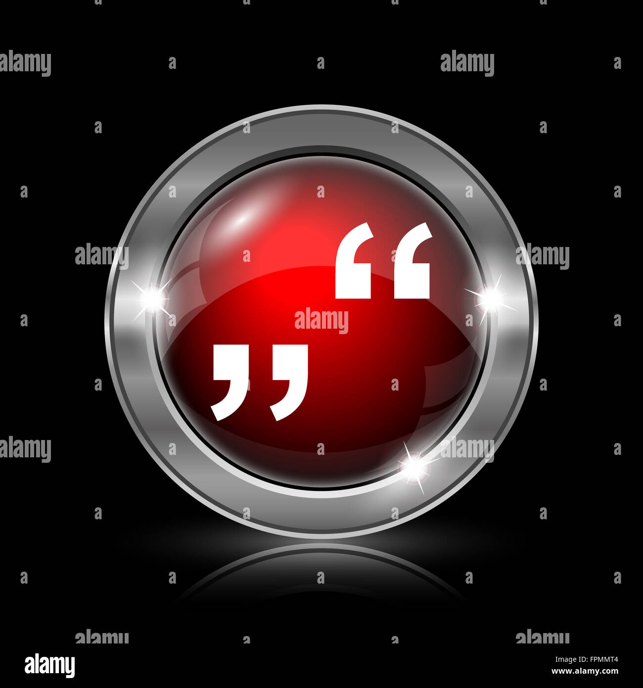 Quotation marks icon. Metallic internet button on black background ...
