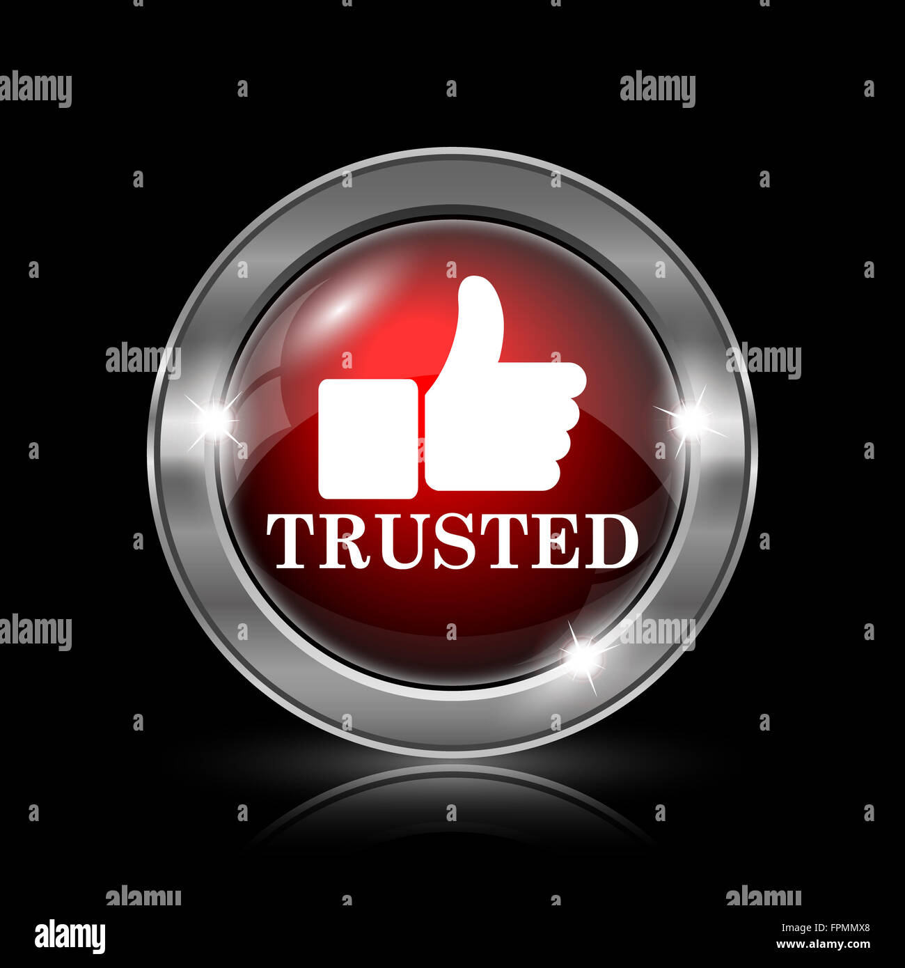 Trusted icon. Metallic internet button on black background Stock Photo ...
