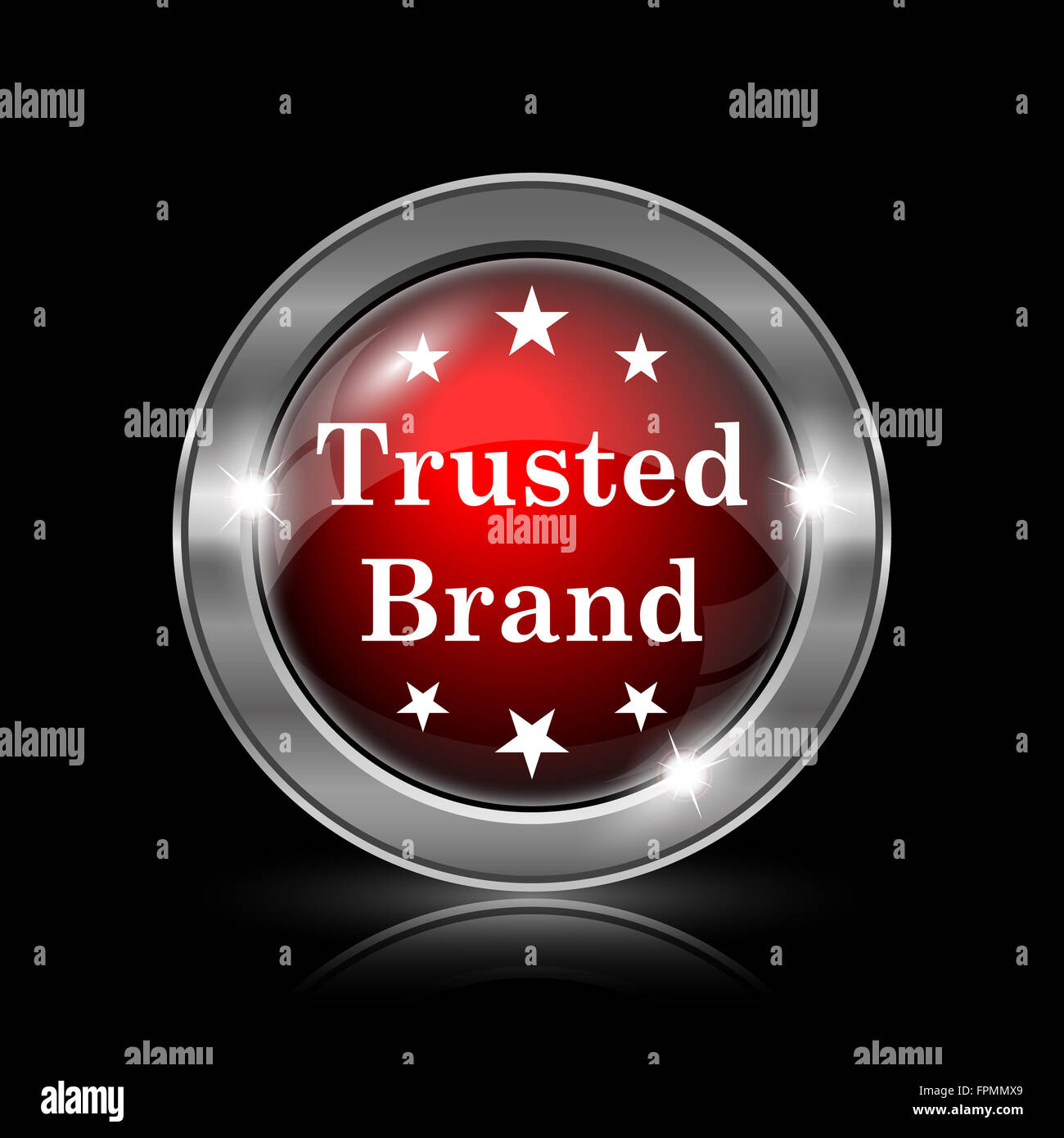 Trusted brand icon. Metallic internet button on black background Stock ...