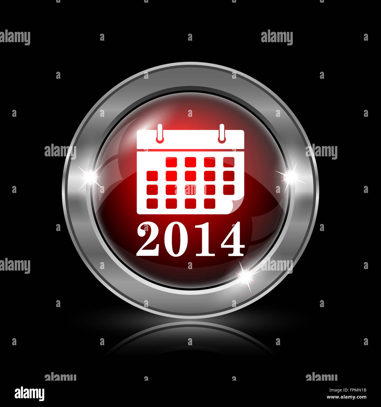 2014 calendar icon. Metallic internet button on black background Stock ...